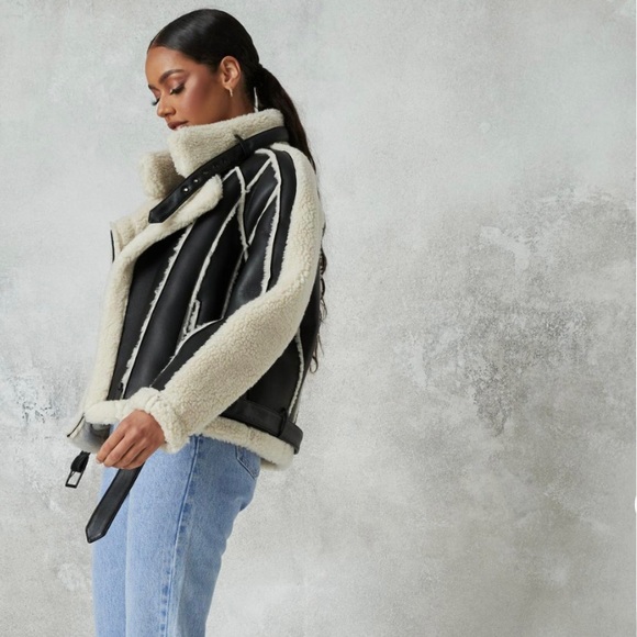 Missguided | Jackets & Coats | Missguided Premium Borg Belted Aviator ...